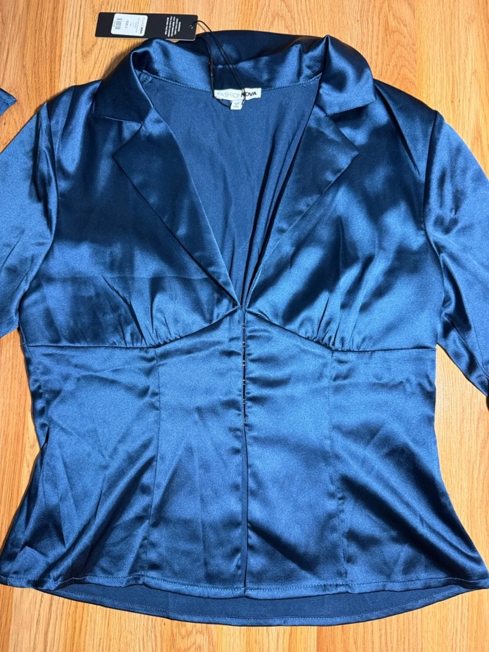 Fashion Nova | Tops | Fashion Nova Satin Blouse In Navy Blue | Poshmark